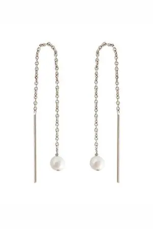ASTOR & ORION Paloma Minimalist Pearl Threaders - Silver