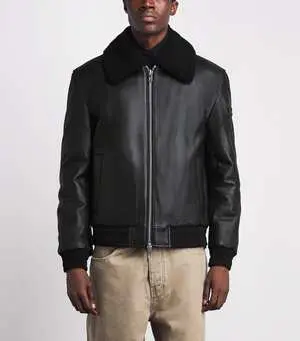Moose Knuckles Leather Toba Bomber Jacket