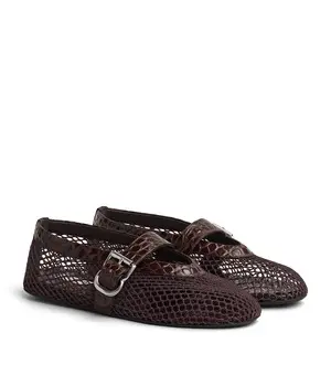 Alaïa Croc-embossed Leather Mesh Ballet Flats
