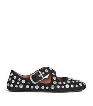 Alaïa Suede Rivet Criss-cross Ballet Flats - Black