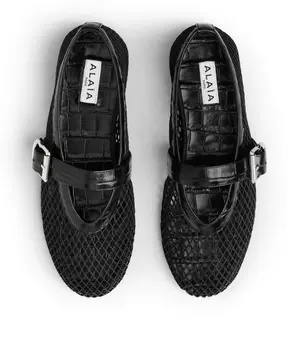 Alaïa Croc-embossed Leather Mesh Ballet Flats