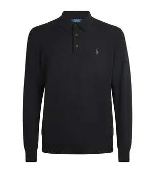 Polo Ralph Lauren Wool Polo Pony Long-sleeve Polo Shirt - Black