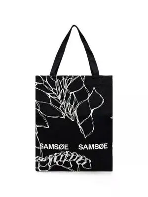 SAMSOE SAMSOE Saprint Logo-print Floral-print Tote Bag - Black