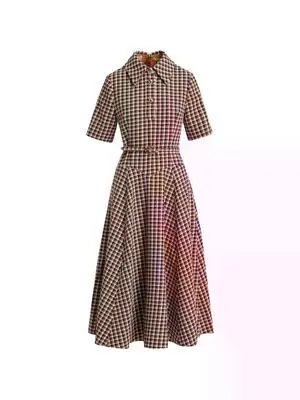 Essentiel Antwerp Belted Check-pattern Midi Dress
