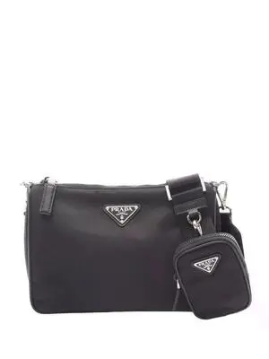 Prada 2013-2026 Saffiano Trimmed Re Nylon Zip Top Crossbody Bag - Black