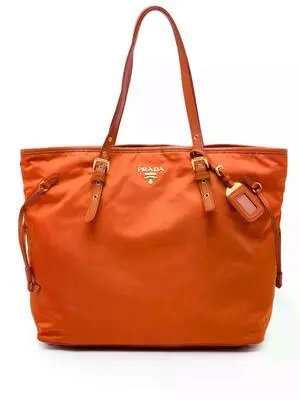 Prada 2013-2026 Saffiano Trimmed Tessuto Tote Bag - Orange