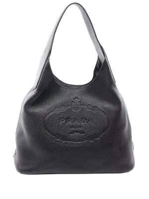 Prada 2010-2026 Canapa Logo Vitello Daino Hobo Bag - Black