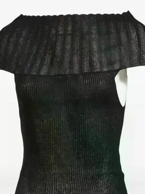 BOHEMSEO Off-shoulder Ribbed-knit Top - Black