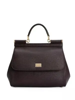 Dolce & Gabbana Large Sicily Handbag In Dauphine Calfskin - Brown