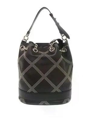 FERRAGAMO Studded Leather Vara Bow Bucket Bag Satchel