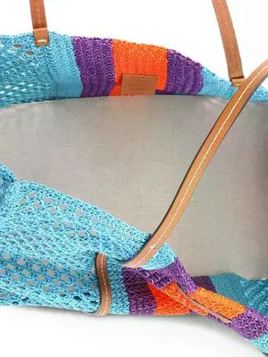 Gucci Interlocking G Web Raffia With Leather Medium Tote Bag