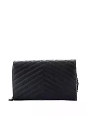 Saint Laurent Classic Monogram Wallet On Chain Matelasse Chevron Leather Medium Crossbody Bag - Black