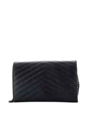 Saint Laurent Classic Monogram Wallet On Chain Matelasse Chevron Leather Medium Crossbody Bag - Black