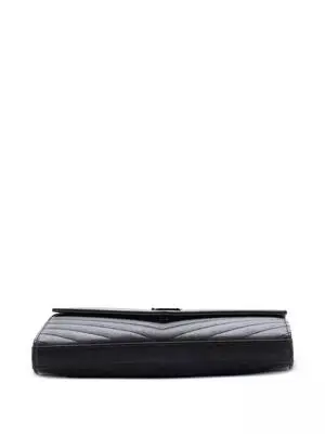 Saint Laurent Classic Monogram Wallet On Chain Matelasse Chevron Leather Medium Crossbody Bag - Black
