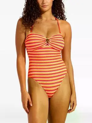 Seafolly Striped Ring-detail Swimsuit