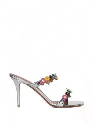 Amina Muaddi Vittoria Slipper Sandals Mirror + Flowers