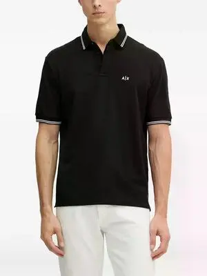 Armani Exchange Logo-embroidered Tipped Polo Shirt - Black
