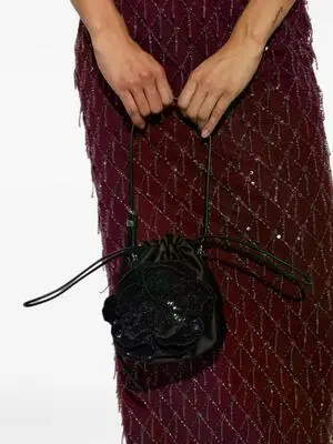 ROTATE BY BIRGER CHRISTENSEN Sequin-embellished Floral-applique Bucket Bag