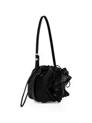 ROTATE BY BIRGER CHRISTENSEN Sequin-embellished Floral-applique Bucket Bag