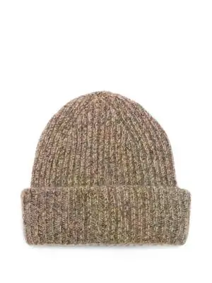 Soft Goat Marled Ribbed-knit Beanie Hat - Brown