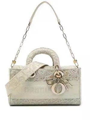 Dior 2023 Medium Embroidered Lace 3d Macrame Lady D Joy Satchel