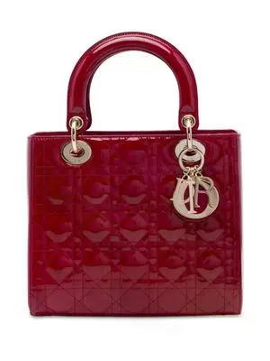 Dior 2019 Medium Patent Cannage Lady Satchel - Red