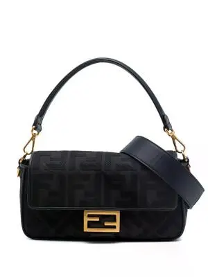 Fendi 2010-2026 Zucca Embroidered Canvas Baguette Satchel - Black