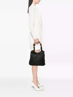 Prada 2010-2026 Tessuto Beaded Handle Hobo Bag - Black