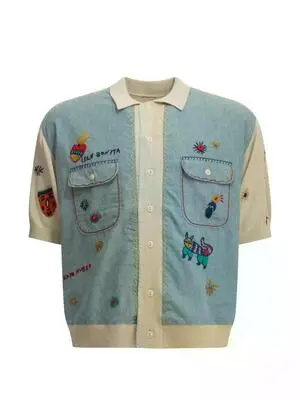 Kapital Embroidered Denim-panel Polo Shirt - Neutrals