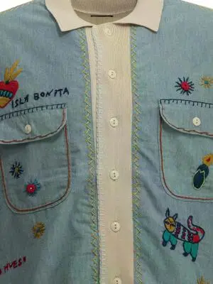 Kapital Embroidered Denim-panel Polo Shirt