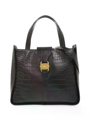 FERRAGAMO 2010-2026 Croc Embossed Leather Vara Satchel - Black