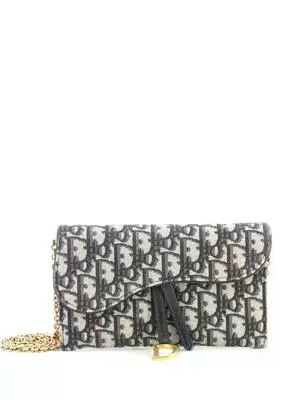 Dior Saddle Chain Wallet Oblique Canvas Crossbody Bag - Blue