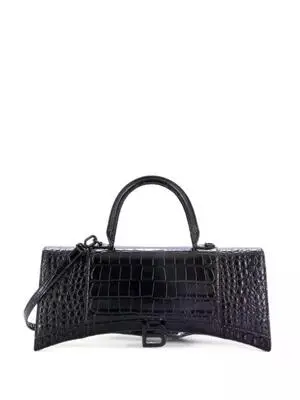 Balenciaga Hourglass Crocodile Embossed Leather Satchel