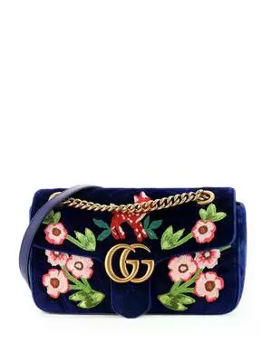 GUCCI Gg Marmont Flap Bag Embroidered Matelasse Velvet Small Shoulder Bag