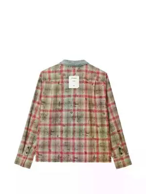 FIVE CM Check-pattern Denim-panel Shirt