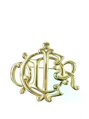 Dior 1980-1990 Plated Monogram Emblem Brooch Costume Brooch - Gold