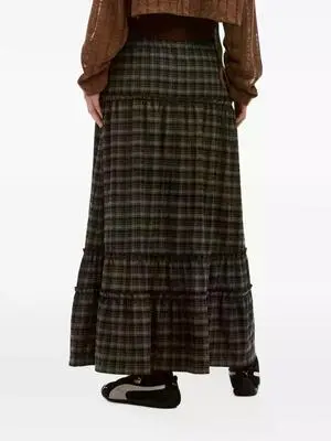 Izzue Check-pattern Tiered Maxi Skirt