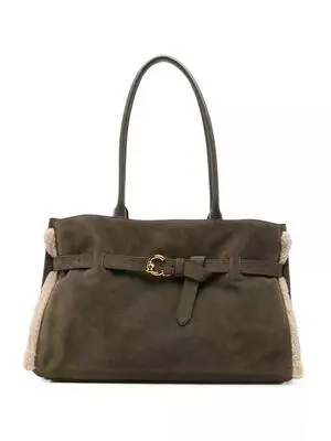 COCCINELLE Shearling-trim Suede Shoulder Bag