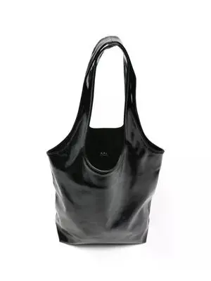A.p.c. Logo-print Patent-finish Tote Bag - Black