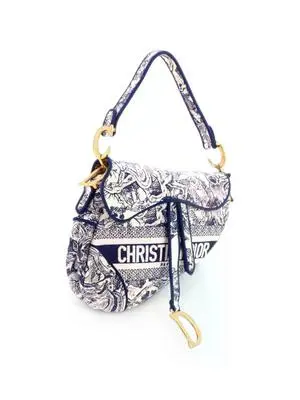Dior Saddle Bag Logo Embroidered Canvas Medium Shoulder Bag