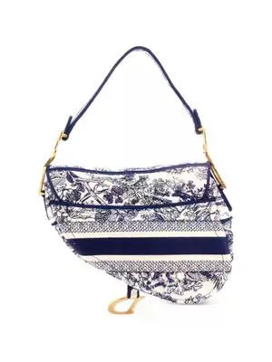 Dior DIOR Embroidered Canvas Saddle Bag Blue