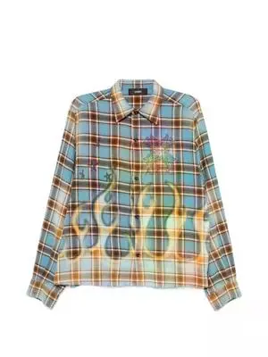 Amiri Ma Quad Flames Flannel Shirt - Blue
