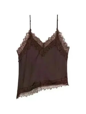 LUISA CERANO Lace-trim Asymmetric Top - Brown
