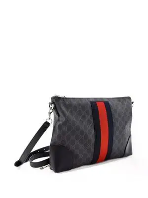 Gucci Web Zip Flat Messenger Gg Coated Canvas Medium Crossbody Bag