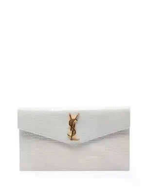 SAINT LAURENT 2021 Croc Embossed Leather Uptown Pouch Clutch Bag