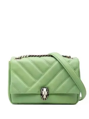 BVLGARI 2000-2026 Leather Serpenti Cabochon Chain Crossbody Bag - Green