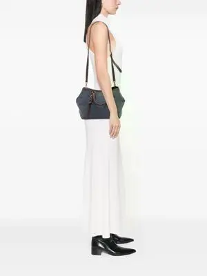 Prada Vitello Daino Trimmed Canvas Canapa Logo Satchel - Blue