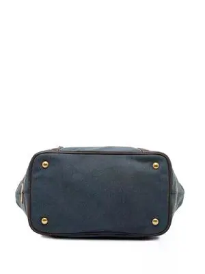 Prada Vitello Daino Trimmed Canvas Canapa Logo Satchel - Blue