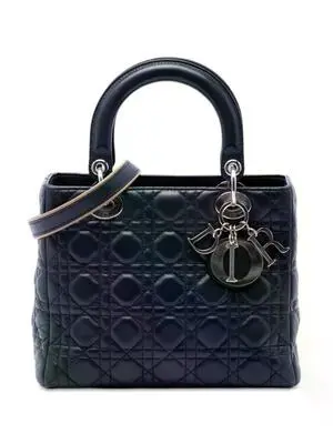 Dior 2010 Medium Lambskin Cannage Lady Satchel - Black