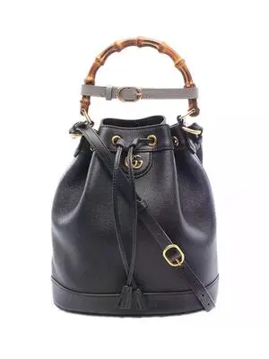 Gucci 2000-2015 Calfskin Bamboo Diana Bucket Bag Satchel - Black